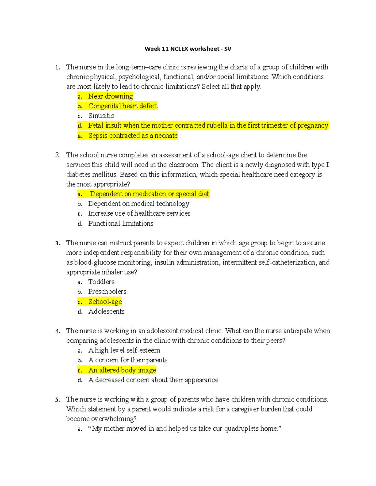 Week 11 Nclex - Week 11 NCLEX worksheet - SV The nurse in the long-term ...