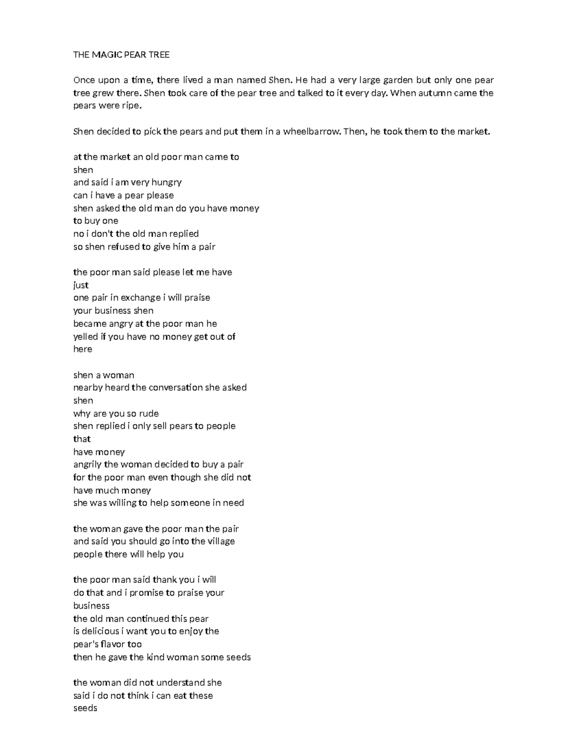 THE Magic PEAR TREE - THE MAGIC PEAR TREE Once upon a time, there lived ...