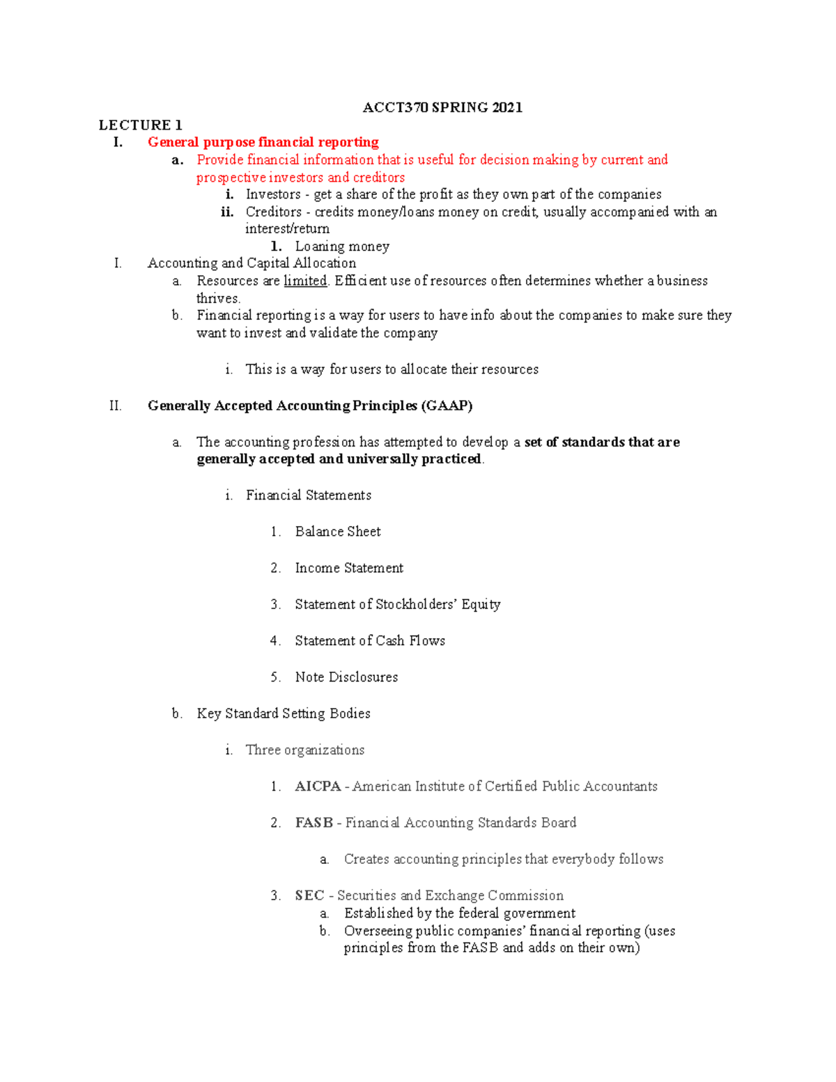 2021 Accounting ACCT370 lecture notes lecture 1 - ACCT370 SPRING 2021 ...