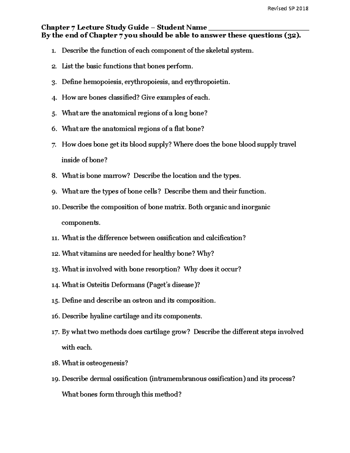 Chapter 7 Lecture Study Guide SP 2018 - Copy - Revised SP 2018 Chapter ...