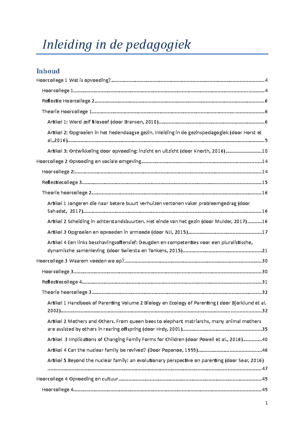 Inleiding in de pedagogiek - - Studeersnel