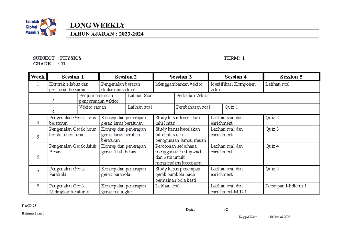 F-ACD-78. Form Long Weekly 11 T1 - LONG WEEKLY TAHUN AJARAN : 2023 ...