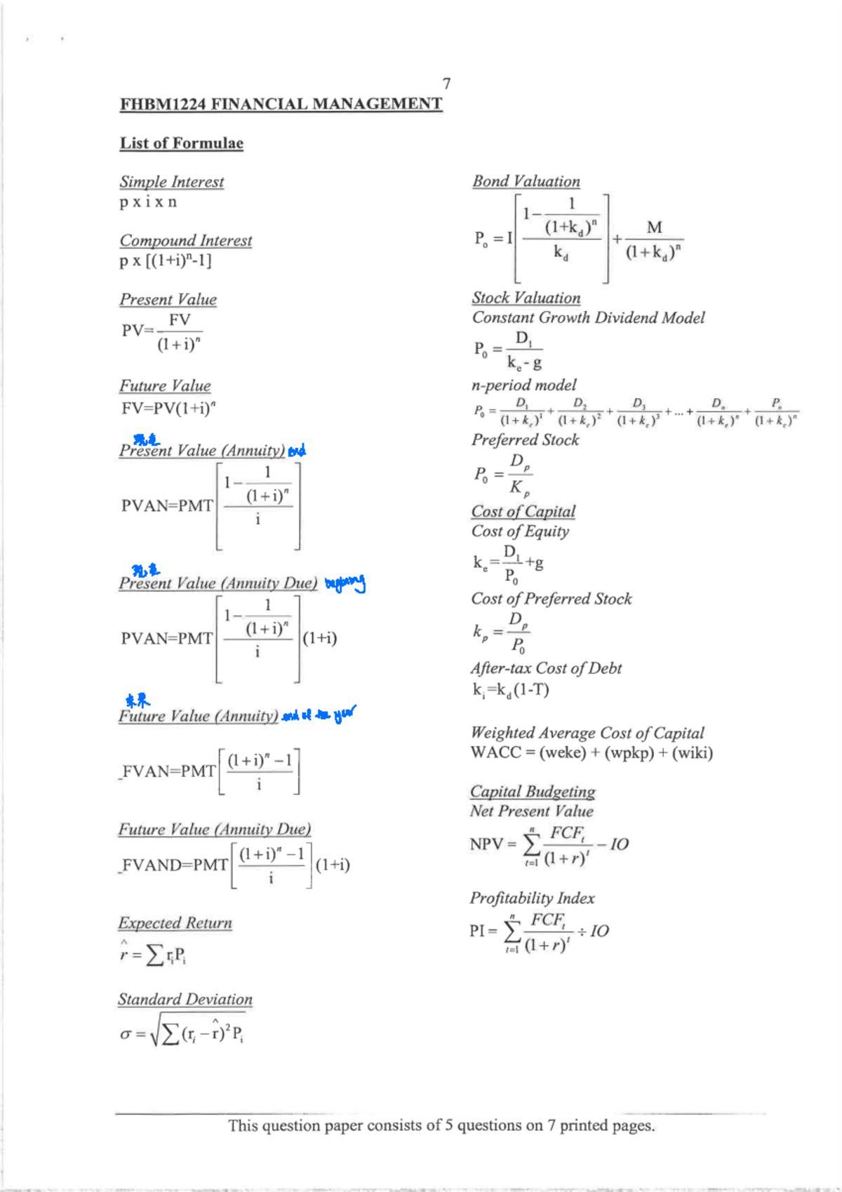 Financial Management Formula - Studocu