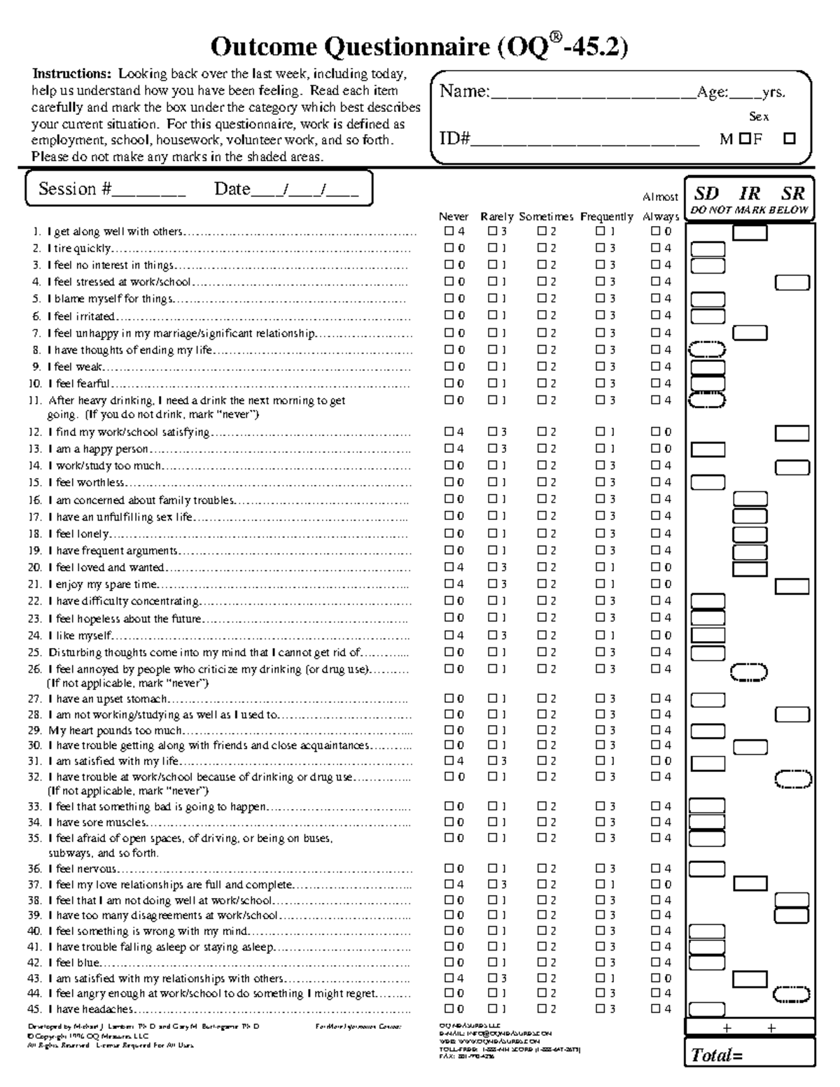 OQ-45 2 - OQ-45 2 - Outcome Questionnaire (OQ ® -45) Instructions ...
