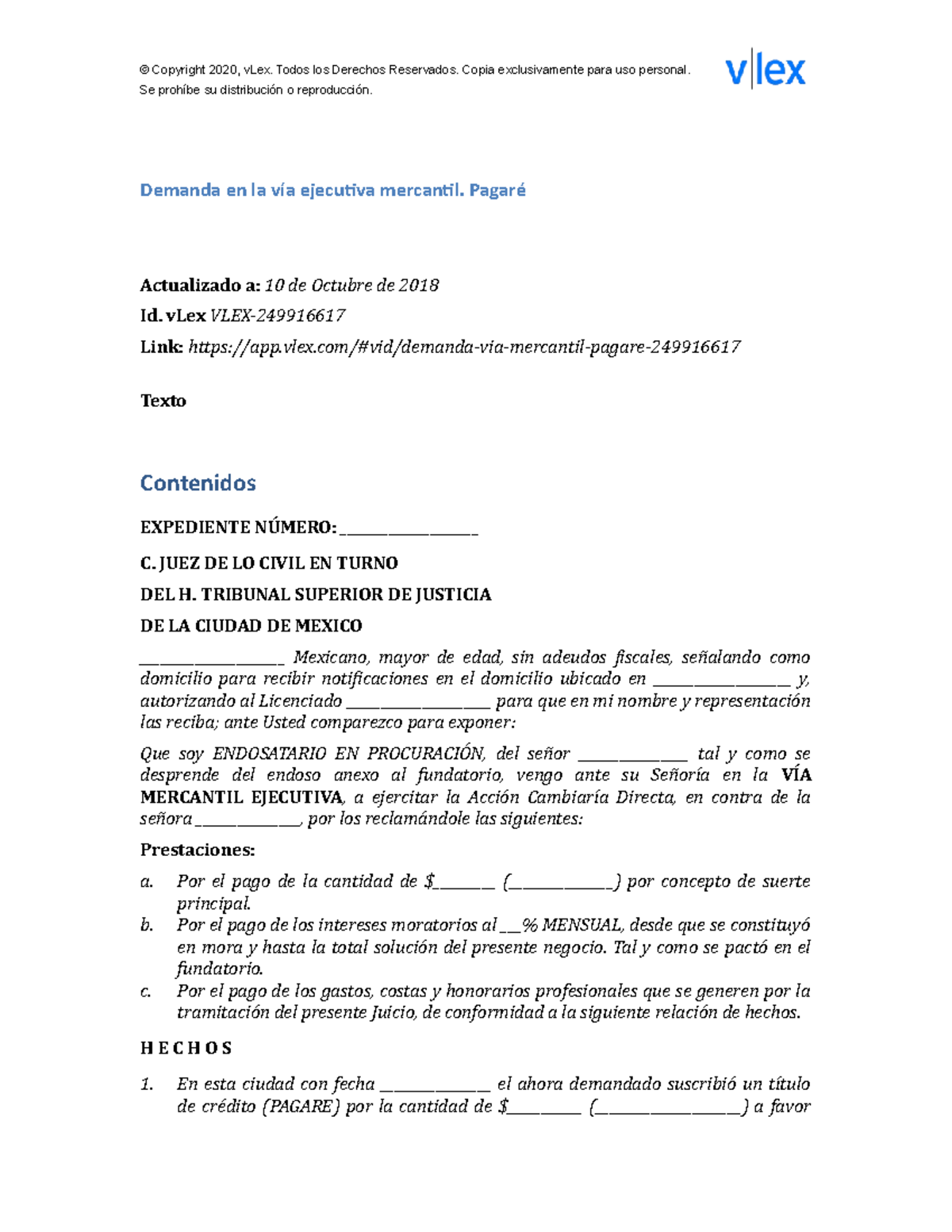 Formato de Demanda Mercantil - © Copyright 2020, vLex. Todos los ...