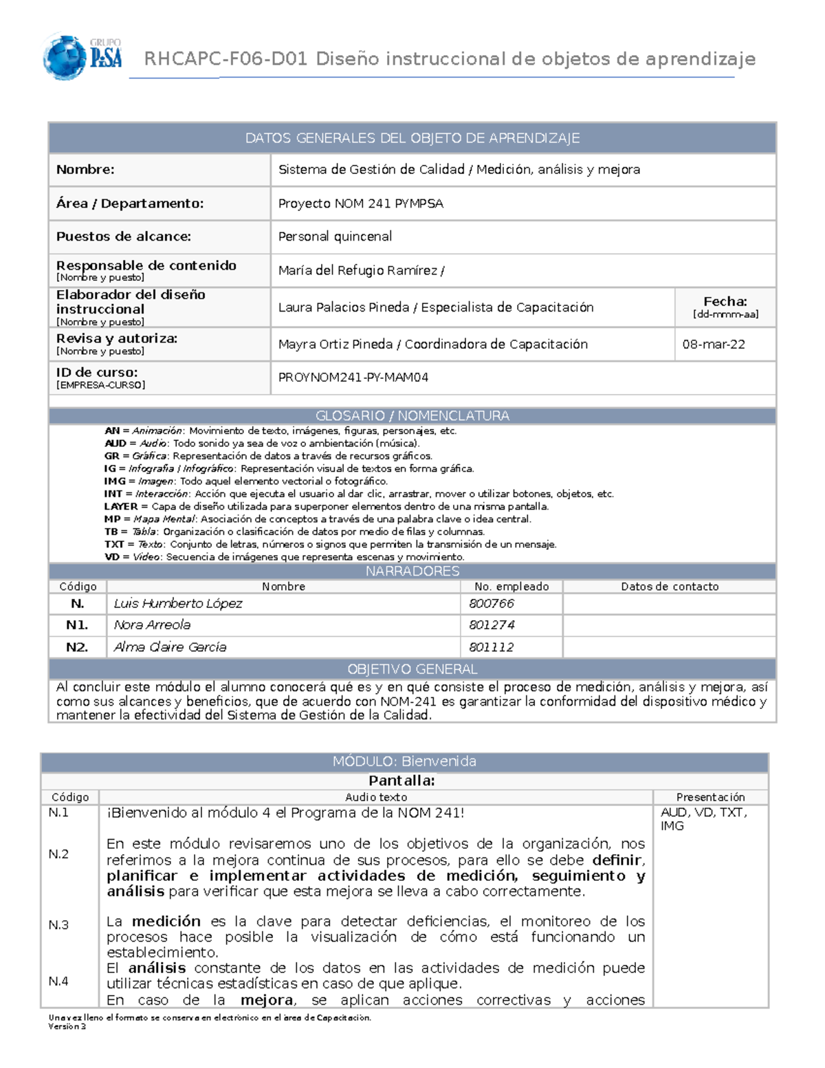 Rhcapc-F06-D01 SGC Medición análisis y mejora Ajustes 22 de marzo ALMA ...