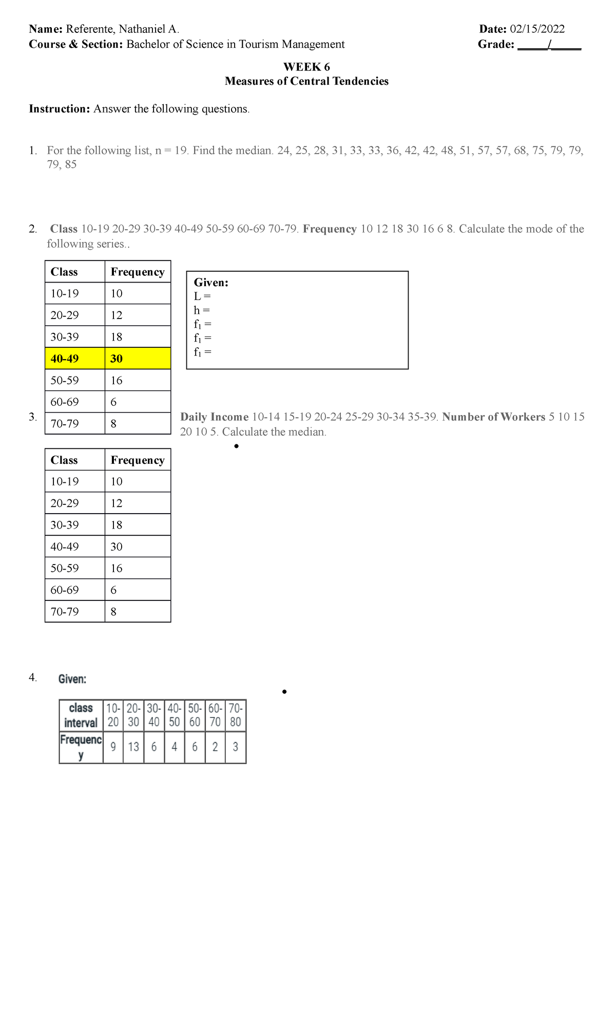 MMW Assignment Week 5 Frequency Distribution Table Worksheet - Name ...