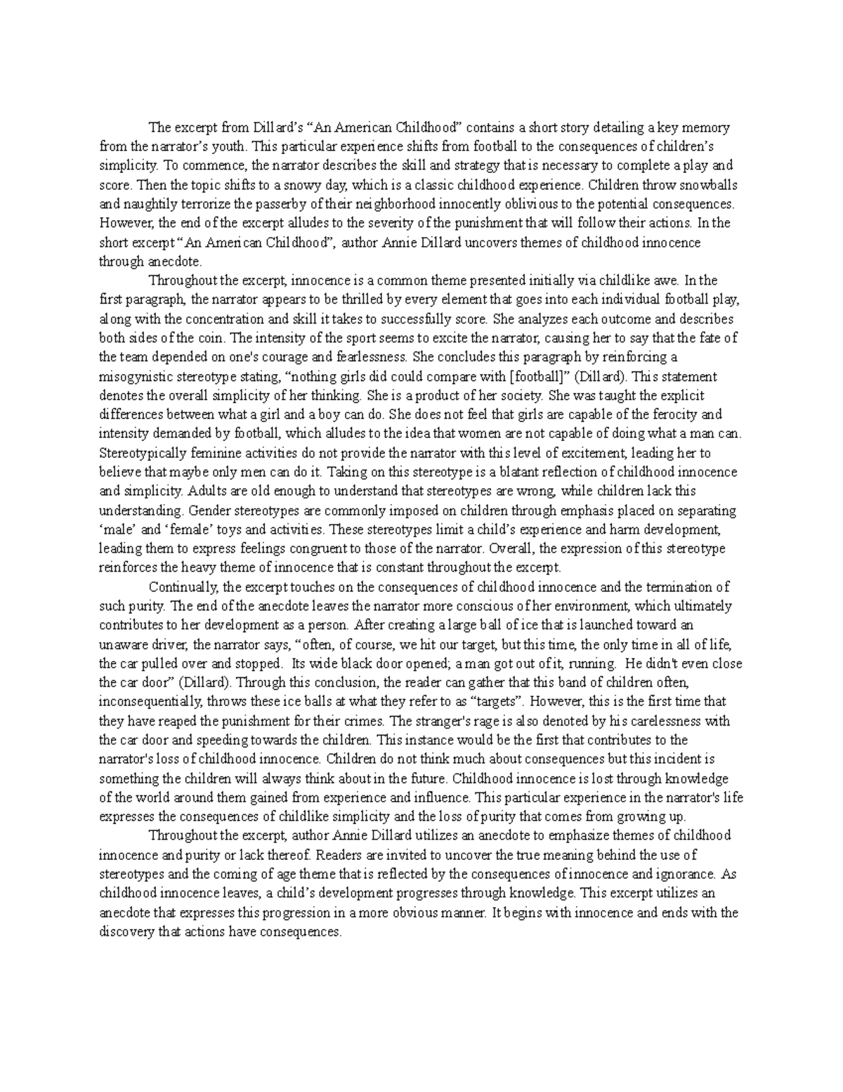 "An American Childhood" Analysis - The excerpt from Dillard’s “An ...