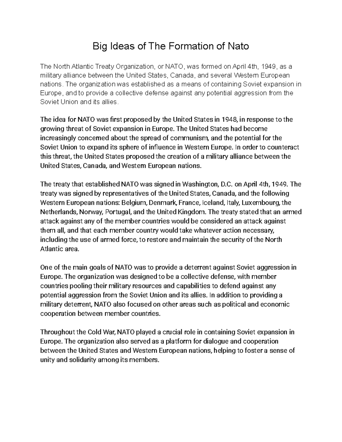 Cold war lecture notes - Big Ideas of The Formation of Nato The North ...
