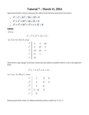 Tutorial 1 - Week 2 - MECH 371 - MECH 371 - Tutorial 1 - MECH 371 - Week - Studocu