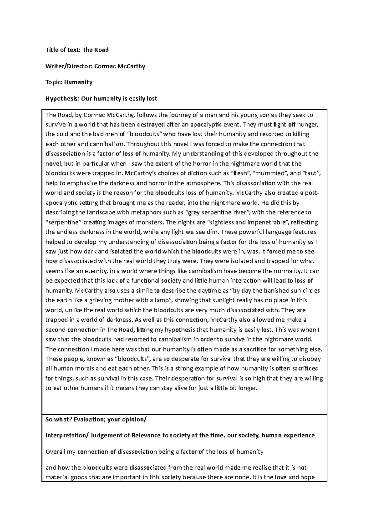 The Road - Level 3 Connections log 2018 - Title of text: The Road ...