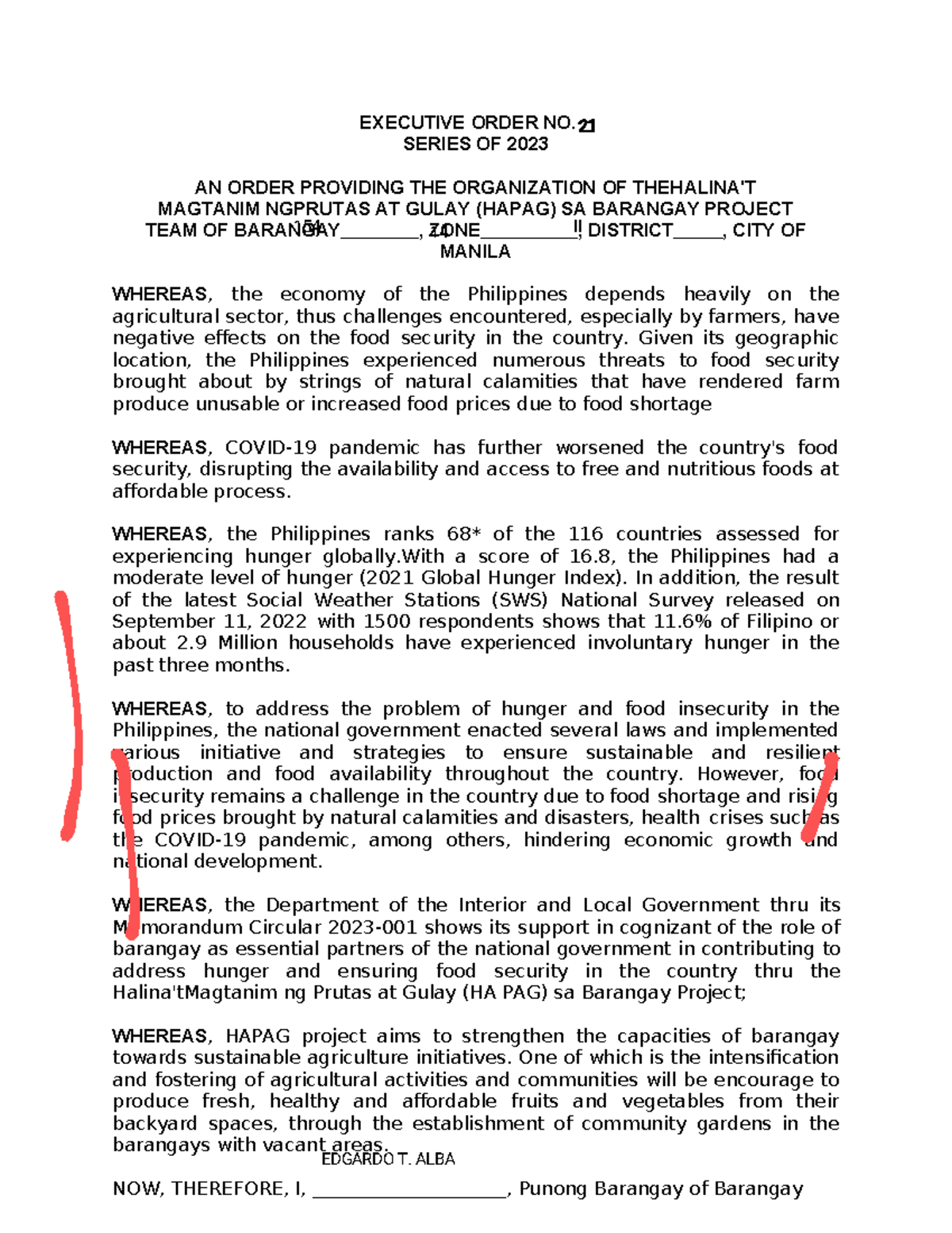 Hapagsample EO Organization OF Hapag TEAM - EXECUTIVE ORDER NO ...