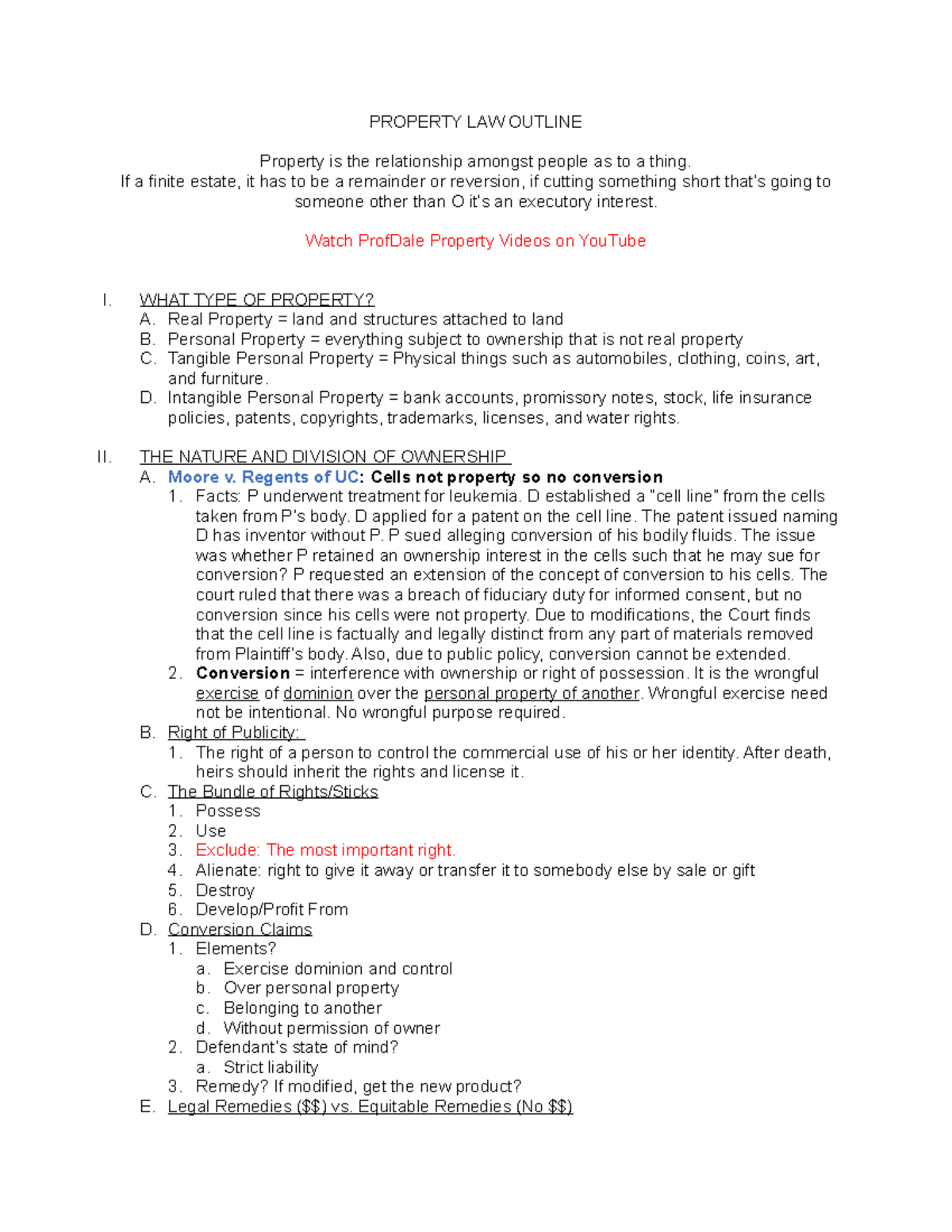 Property Outline - PROPERTY LAW OUTLINE Property is the relationship ...