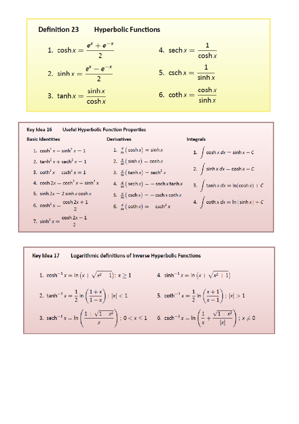 Formules Hyperbolische Functies Overzicht - Calculus - Studocu