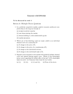Tutorial 2 - Tutorial 2 ECON To be discussed in week 7. Section A ...