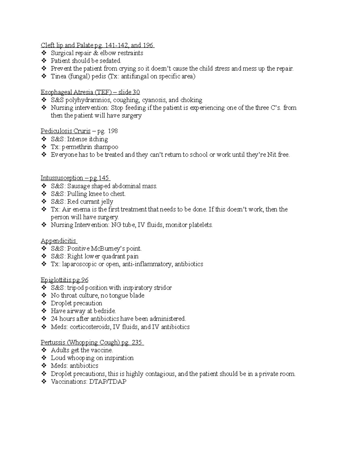 Nurs 202 Week 13 Class Notes - Cleft lip and Palate pg. 141-142, and ...