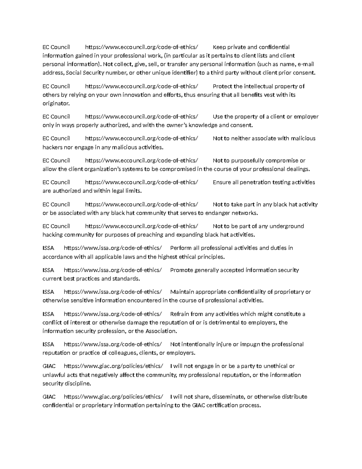 Ethical guidelines - Helpful Assignment links - EC Council eccouncil ...