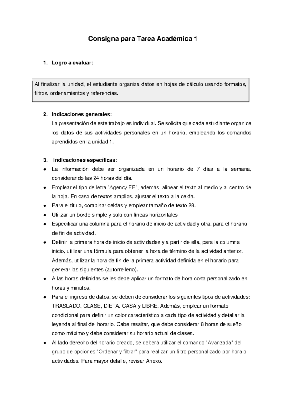S04.s2- consigna Tarea Académica1 - Consigna para Tarea Académica 1 Logro a evaluar: Al ...