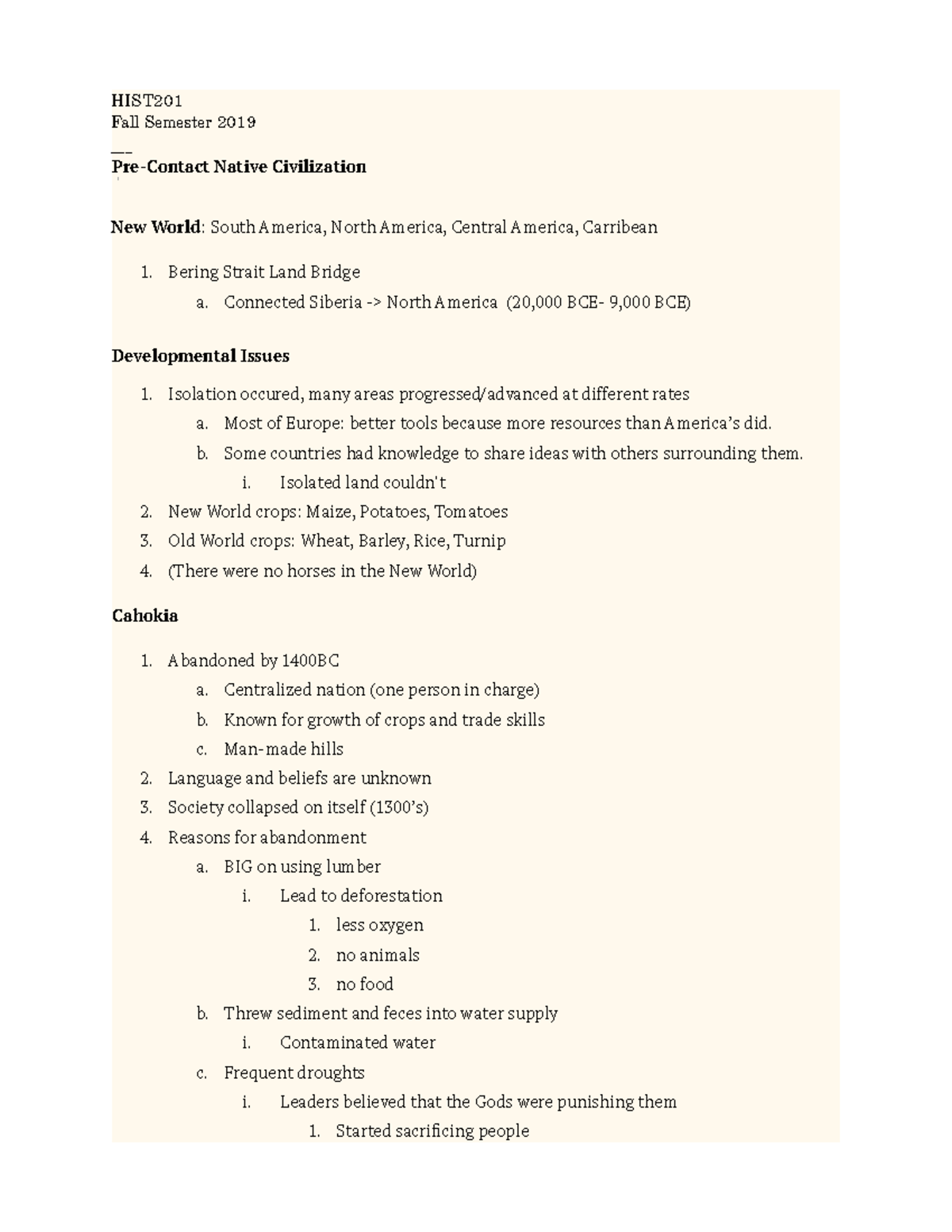 Pre Contact Native Civilization - HIST Fall Semester 2019 Pre-Contact ...