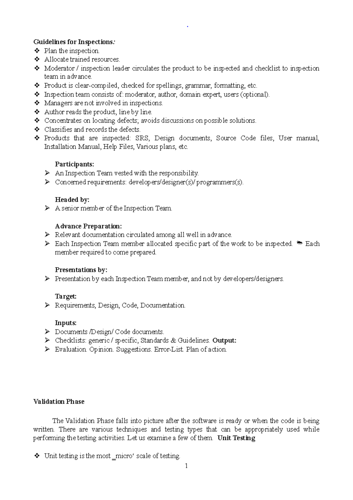 Software 9 - notes - . Guidelines for Inspections: Plan the inspection ...