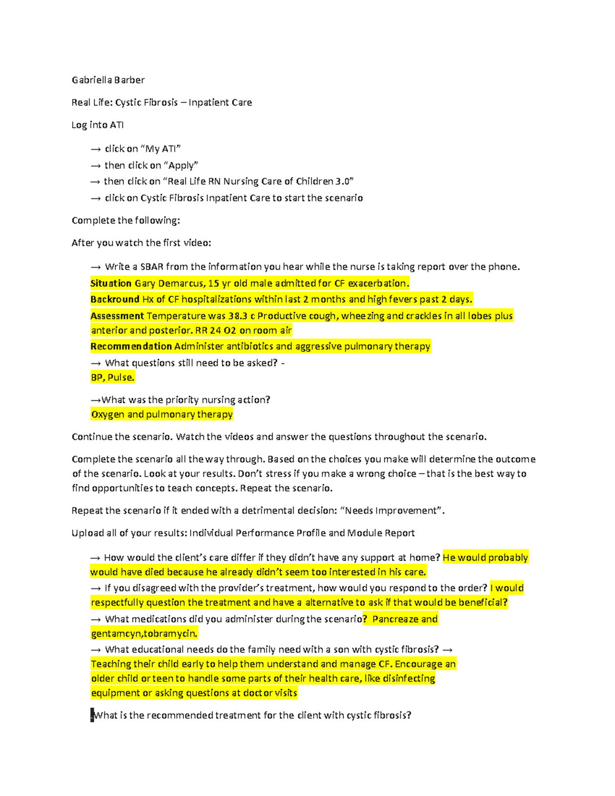 CF Assignment - CF nurses touch homework from Ati. It has all the info ...