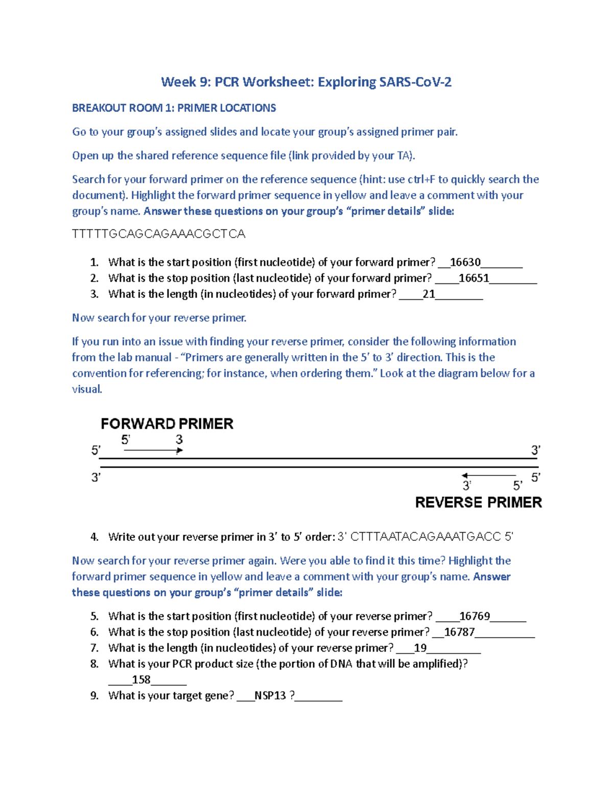 LS23L - Week 9 - SARS-Co V-2 PCR - Week 9: PCR Worksheet: Exploring ...
