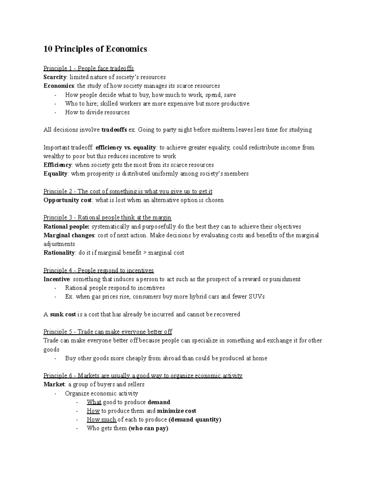 Economics Notes - 10 Principles of Economics Principle 1 - People face ...