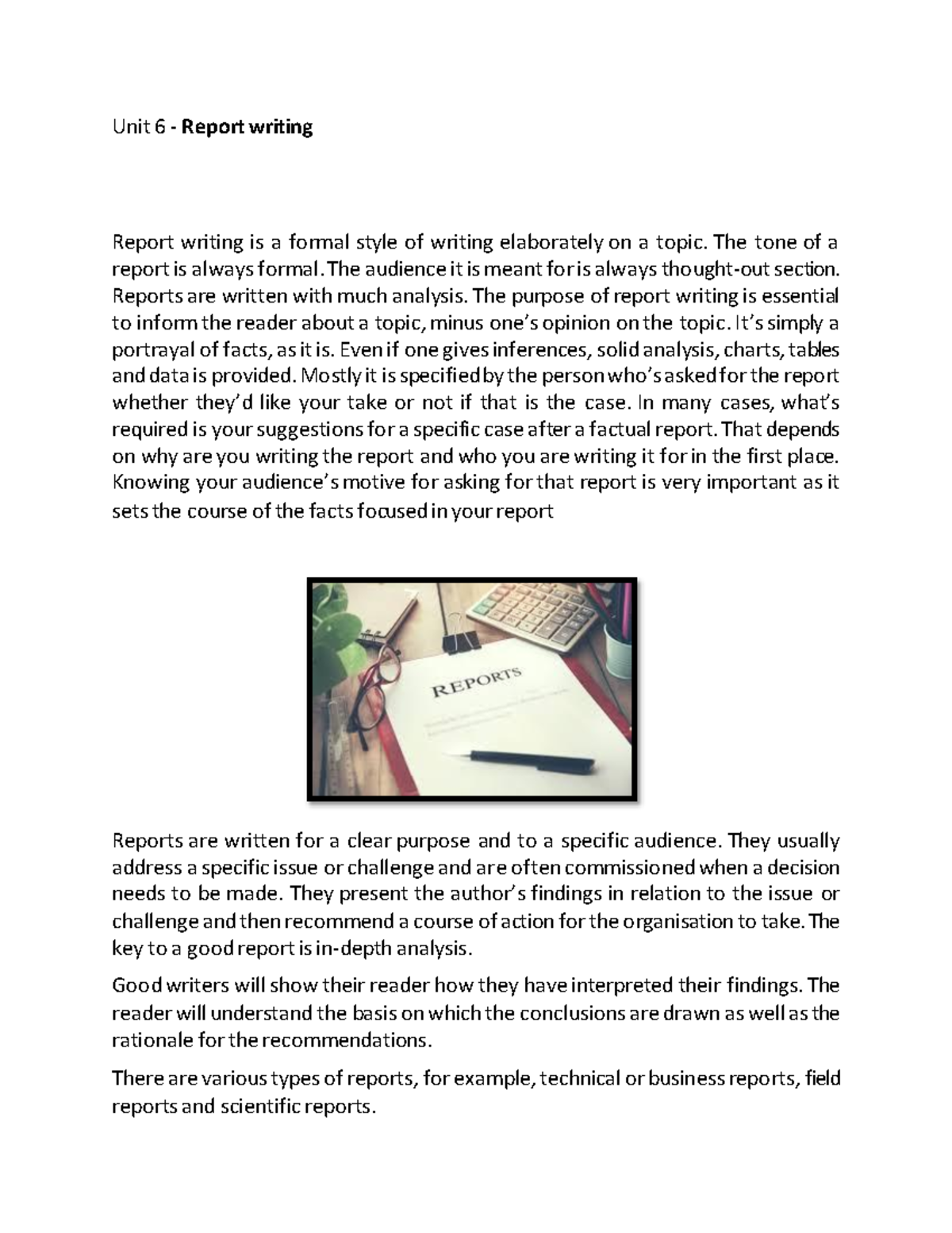Unit 6 Report writing and Resume preparation - Unit 6 - Report writing ...