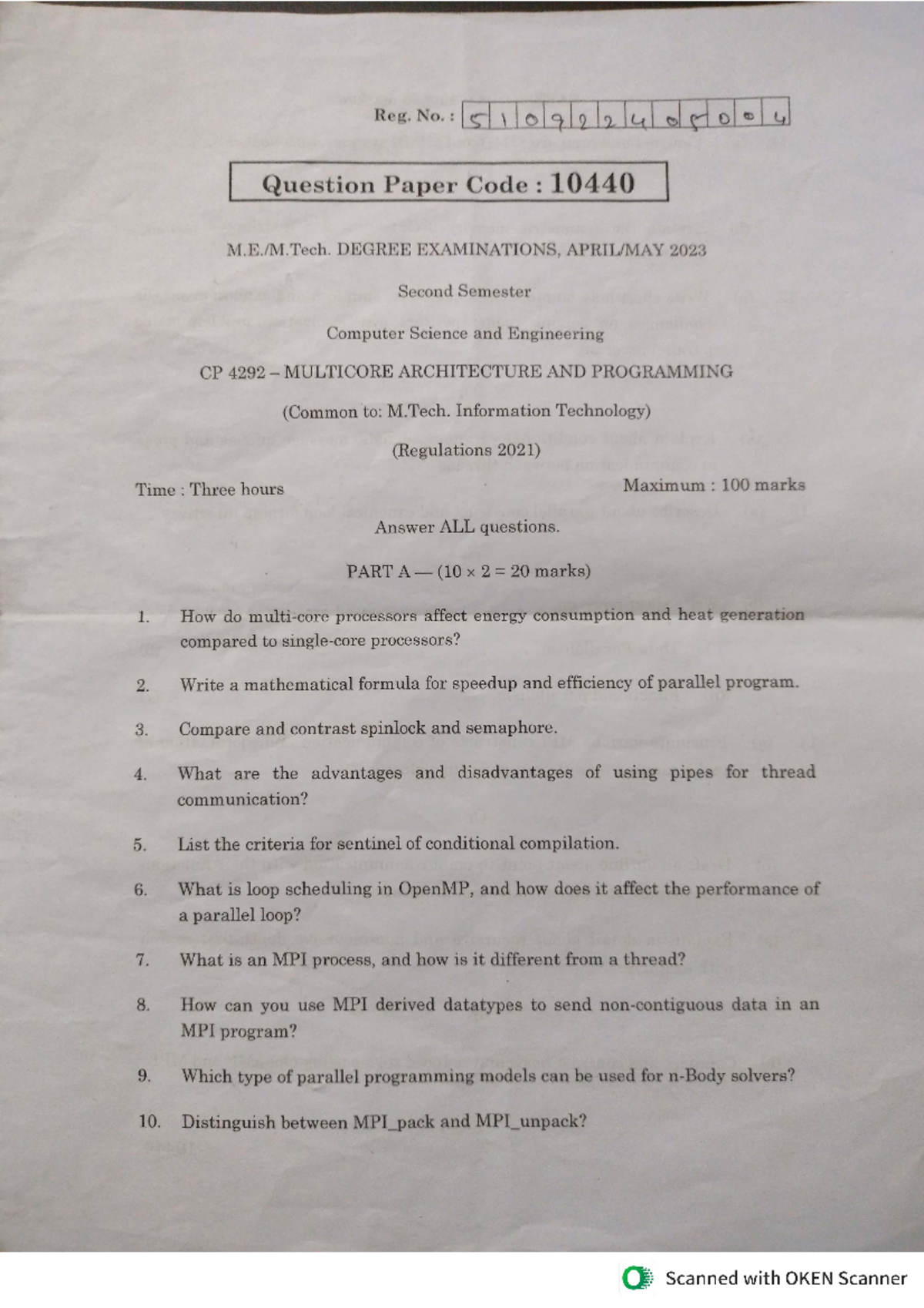 MAP question paper - computer science and engineering - Studocu