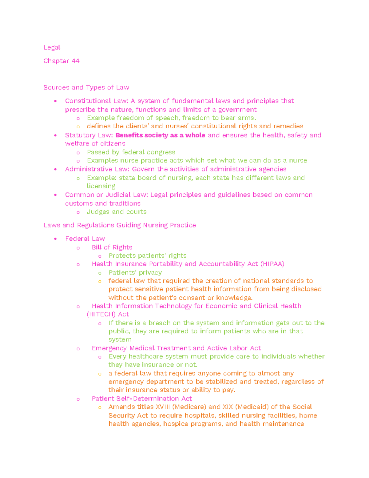 Week 10 notes- exam 4 - Legal Chapter 44 Sources and Types of Law ...