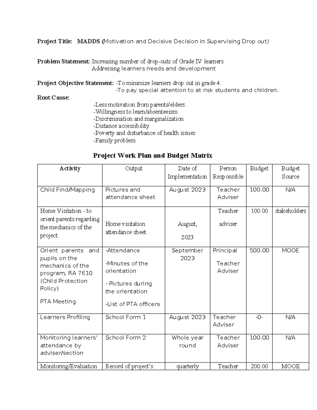 Access-group - project proposal - Project Title: MADDS (Motivation and ...
