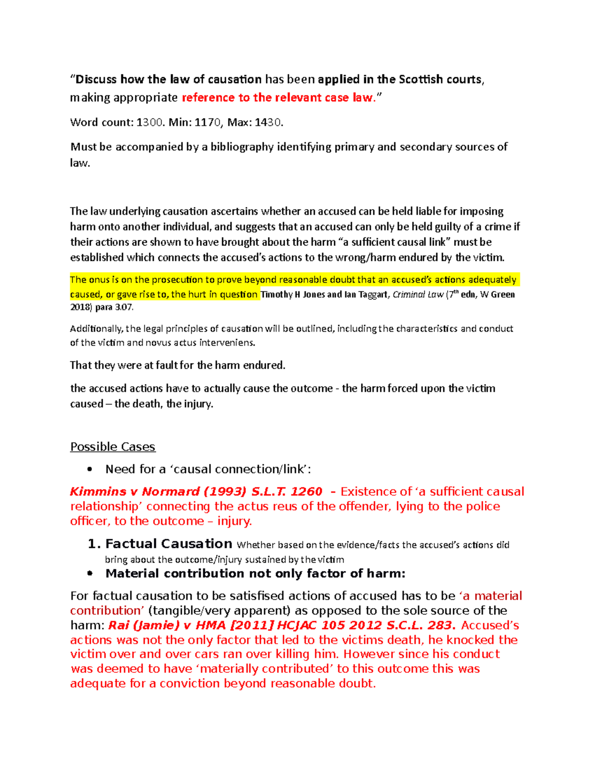 Law of Causation essay plan - “ Discuss how the law of causation has ...