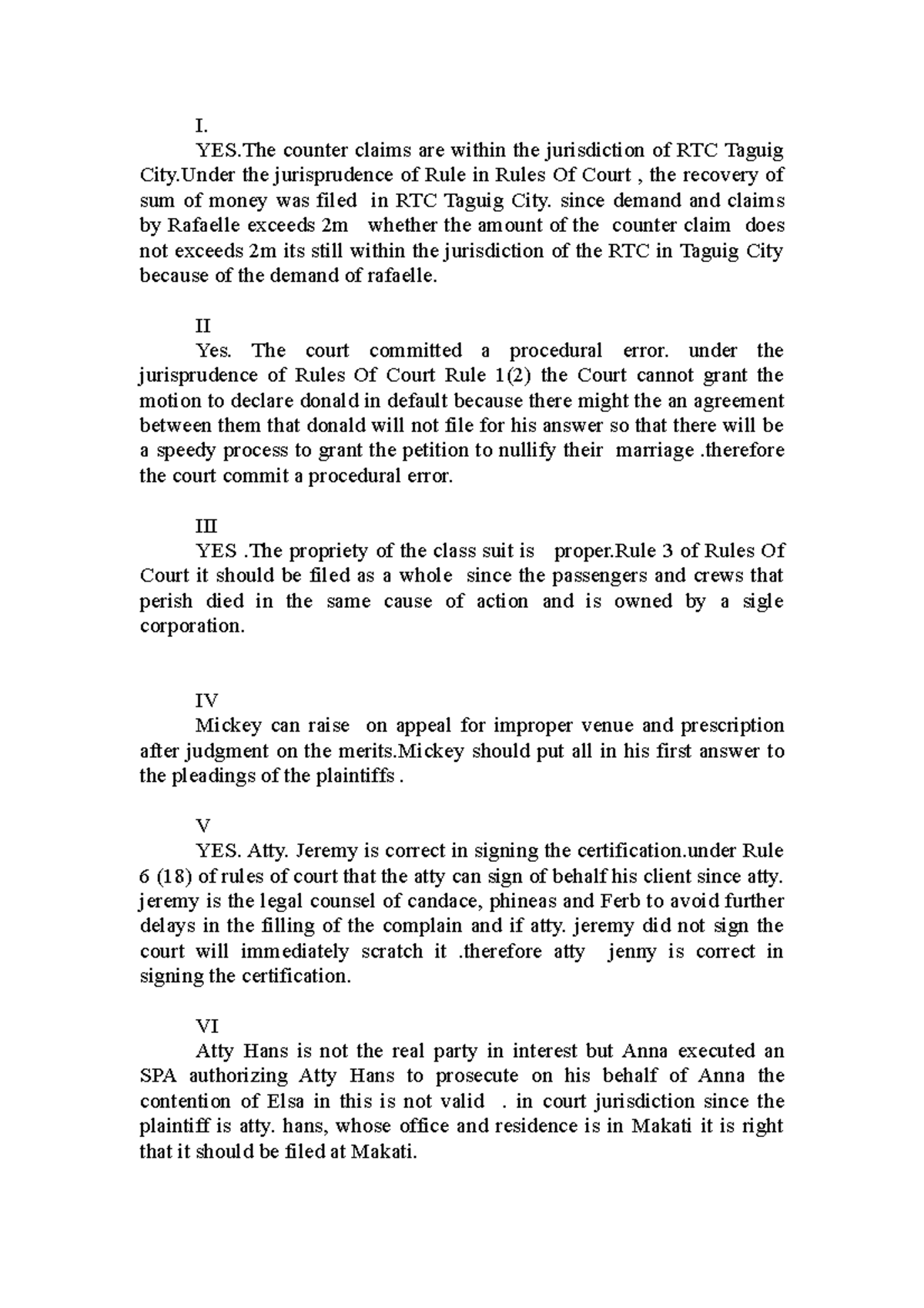 Mid Term - SADGER - I. YES counter claims are within the jurisdiction ...