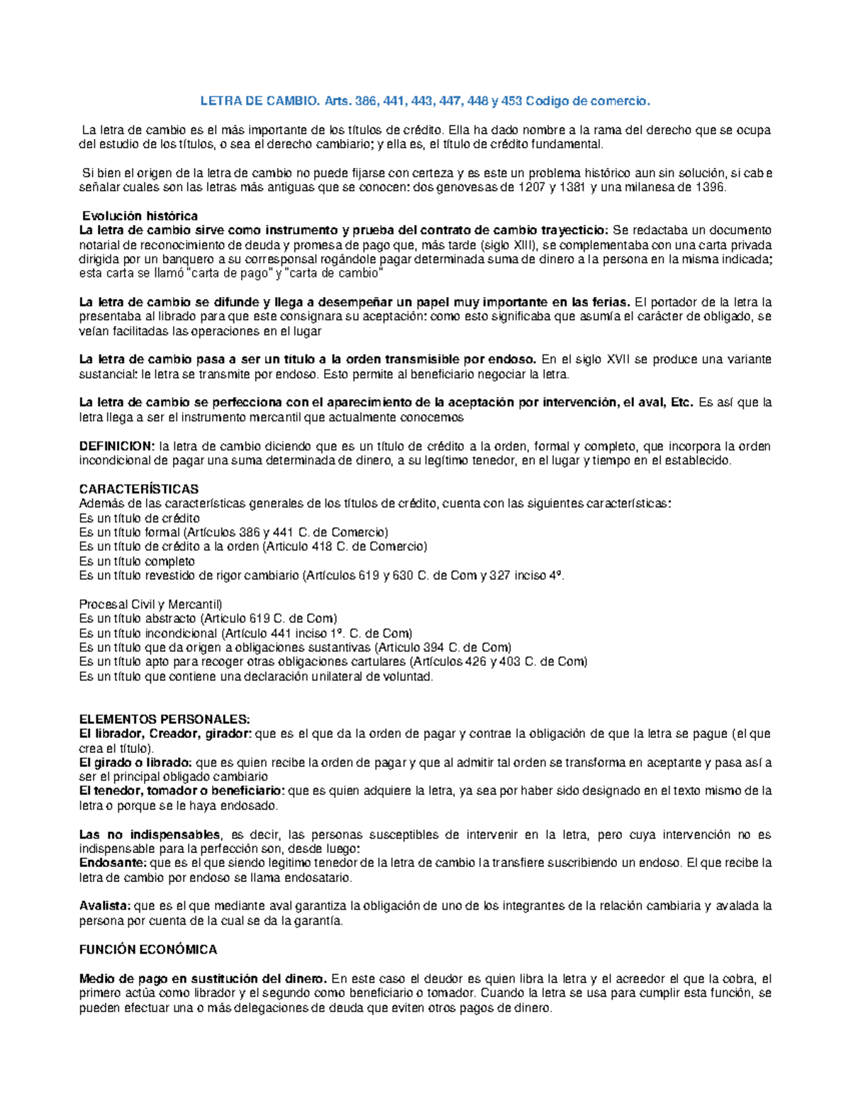Letra de cambio - LETRA DE CAMBIO. Arts. 386, 441, 443, 447, 448 y 453 ...
