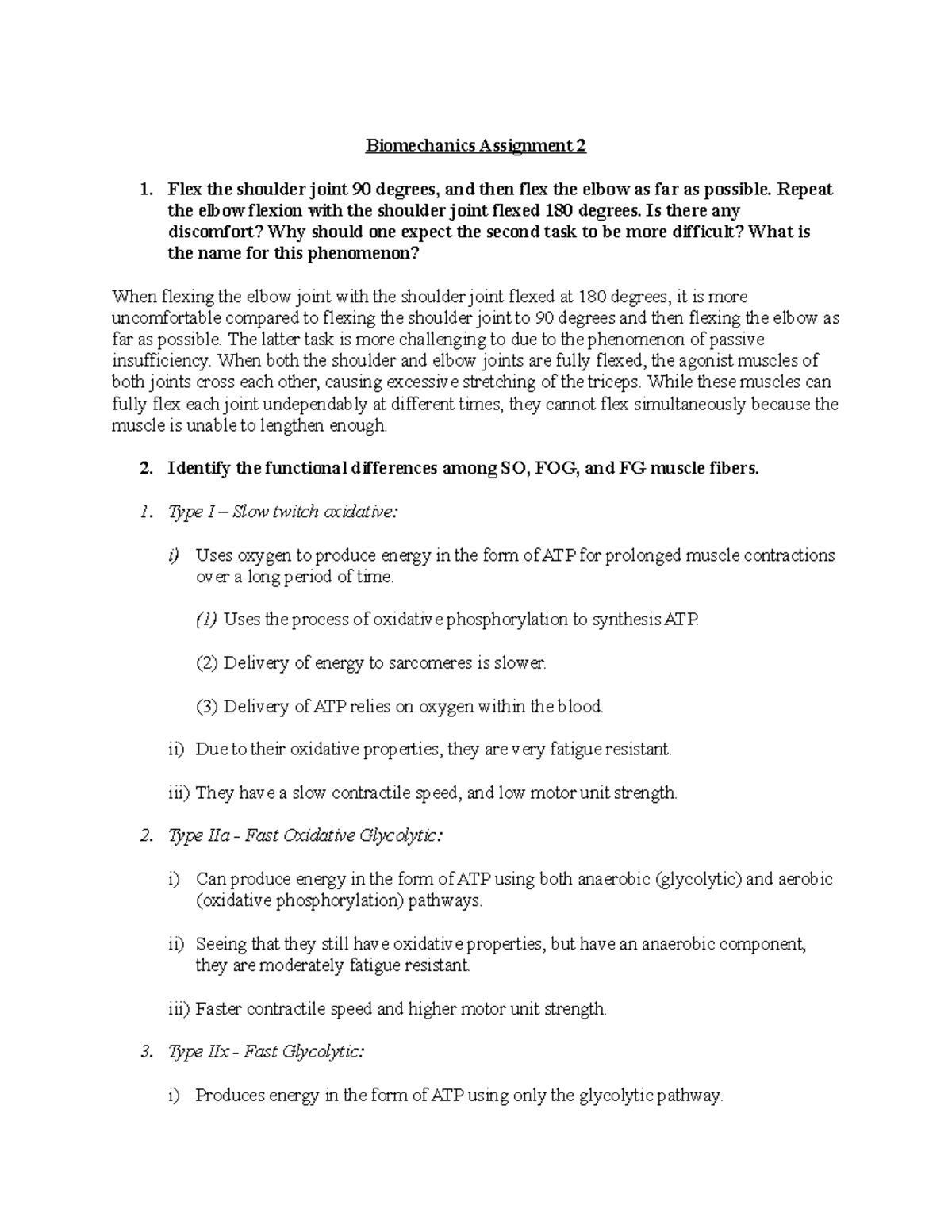 Biomechanics Assignment 2 - Repeat the elbow flexion with the shoulder ...