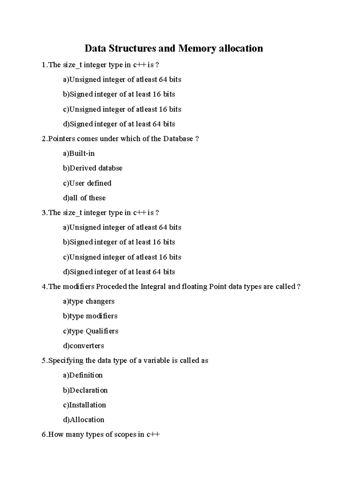 Data Structures assignment - Data Structures and Memory allocation 1 ...