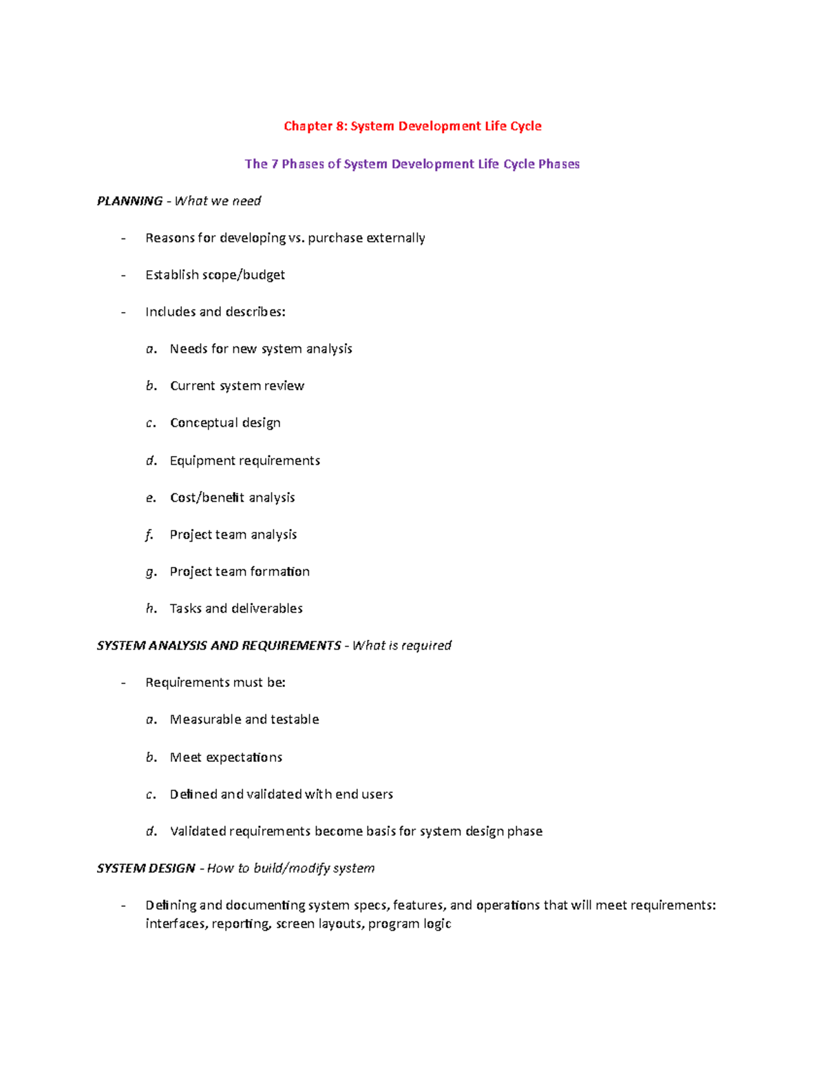 IT Audit Final Exam Notes - Chapter 8: System Development Life Cycle ...
