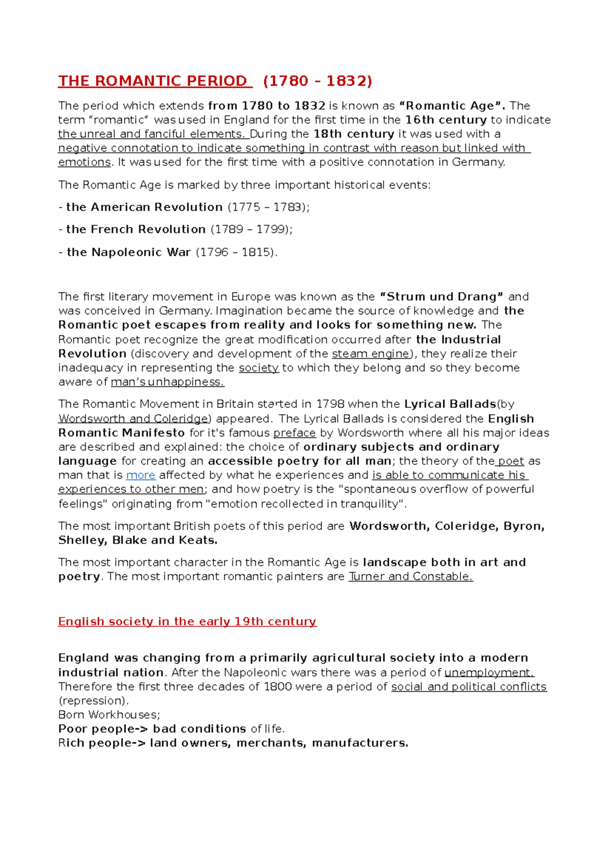 THE Romantic Period - THE ROMANTIC PERIOD (1780 – 1832) The period ...