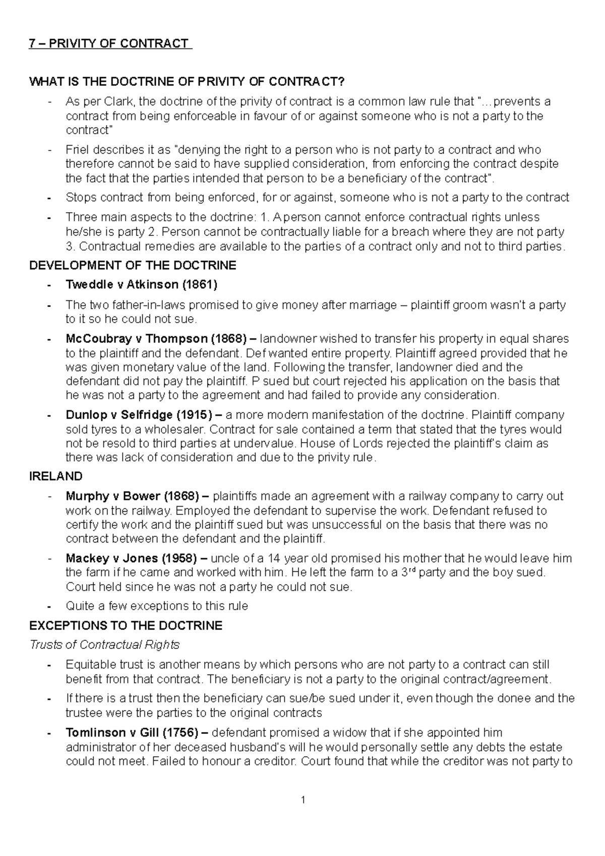 7. Privity - 7 – PRIVITY OF CONTRACT WHAT IS THE DOCTRINE OF PRIVITY OF ...