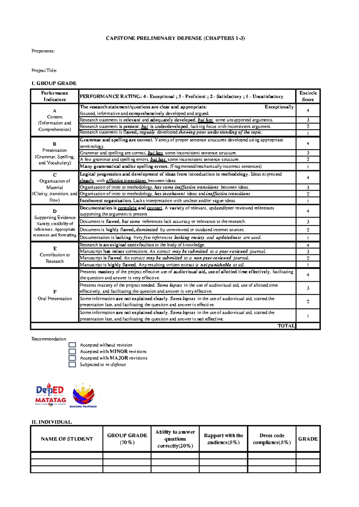 Capstone Defense Evaluation Rubric UP - Proponents: Project Title: I ...