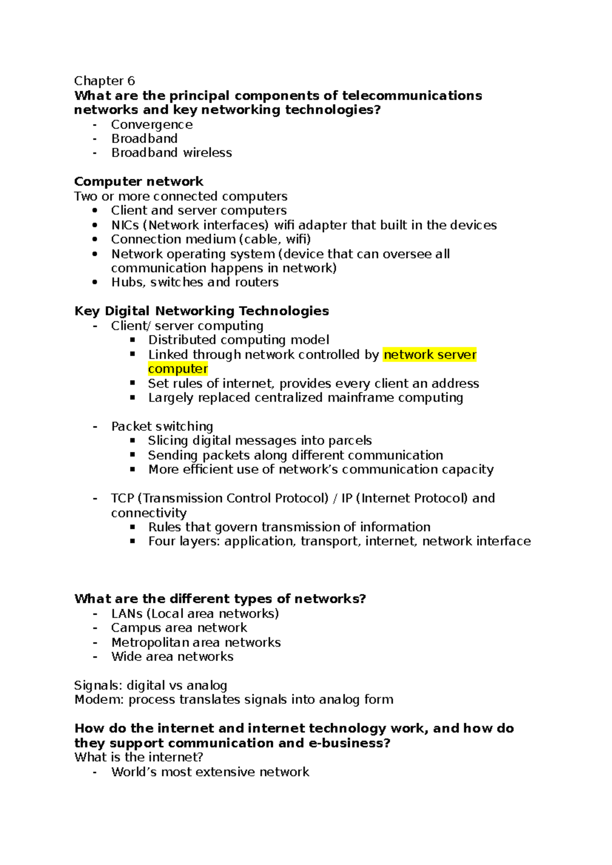 Notes baa - Chapter 6 What are the principal components of ...