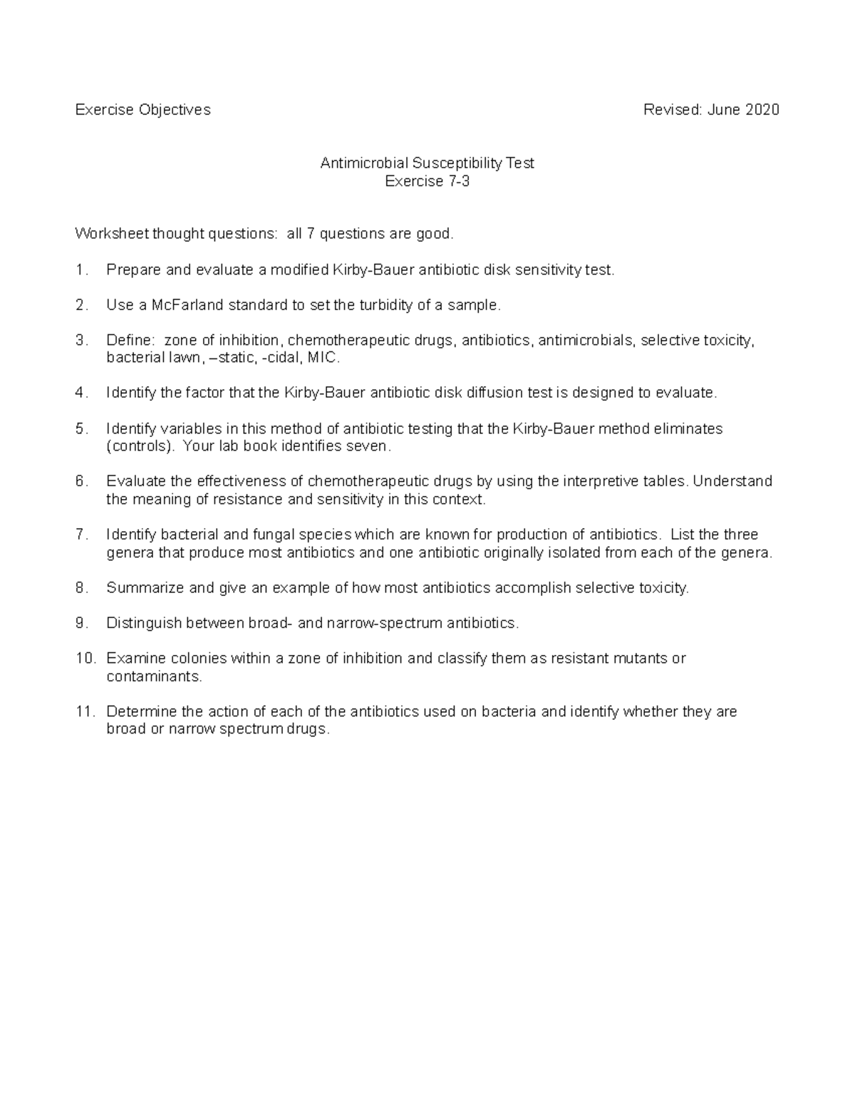 Obj Kirby Bauer Su20 - Exercise Objectives Revised: June 2020 ...