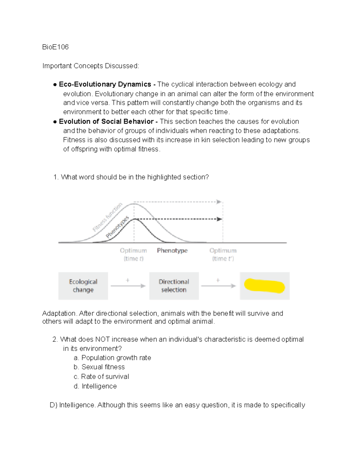 E106 note 29 - Spring - BioE Important Concepts Discussed: Eco ...