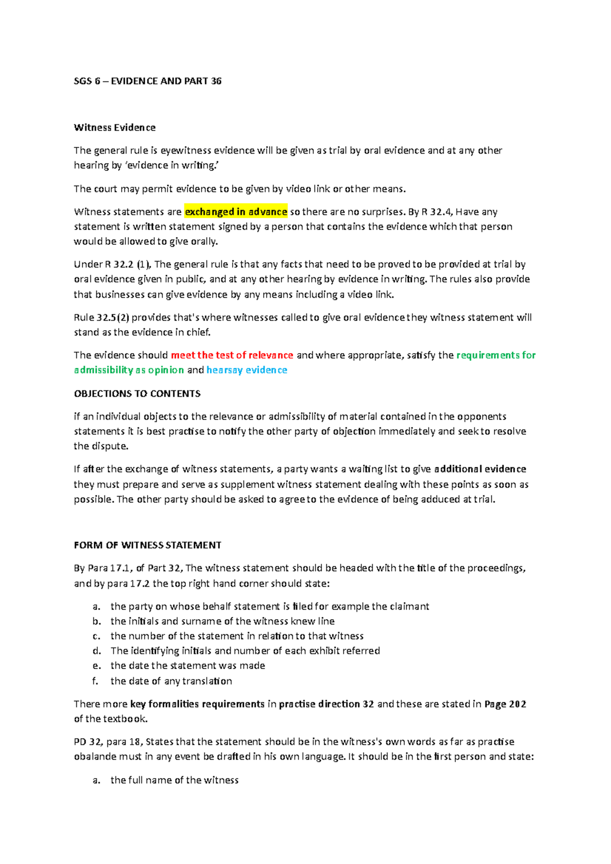 SGS 6 - Evidence - SGS 6 – EVIDENCE AND PART 36 Witness Evidence The ...