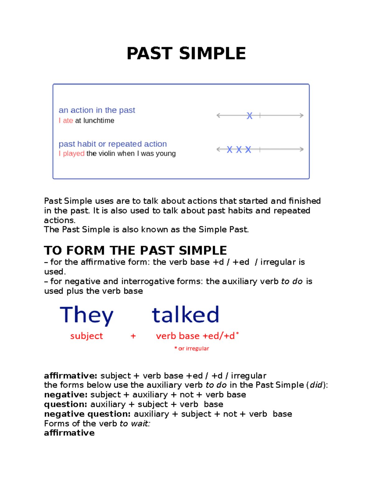 PAST Continuous - Timeline and explanation - PAST SIMPLE Past Simple ...