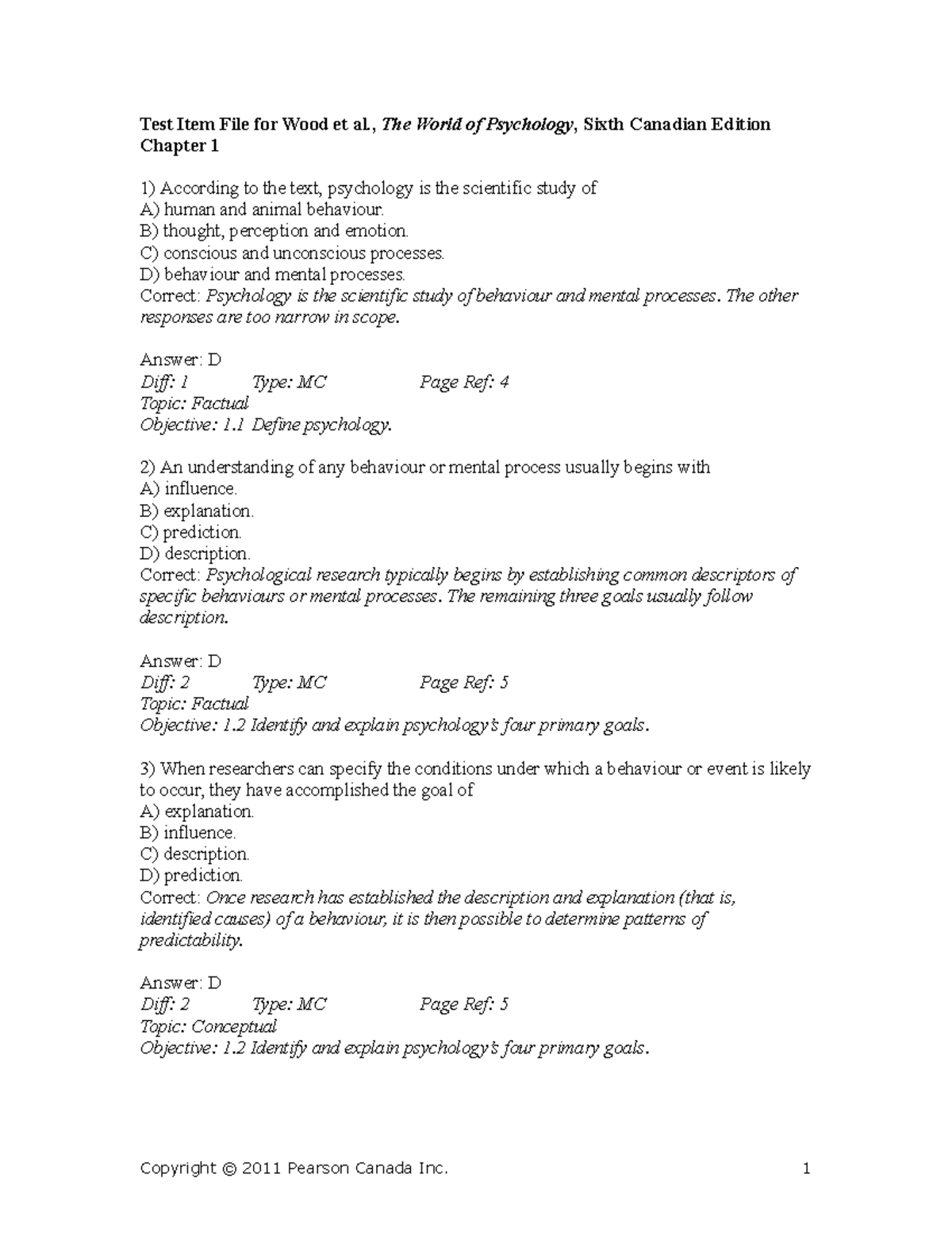 The World of Psychology, Sixth Canadian Edition Test Bank - Test Item ...