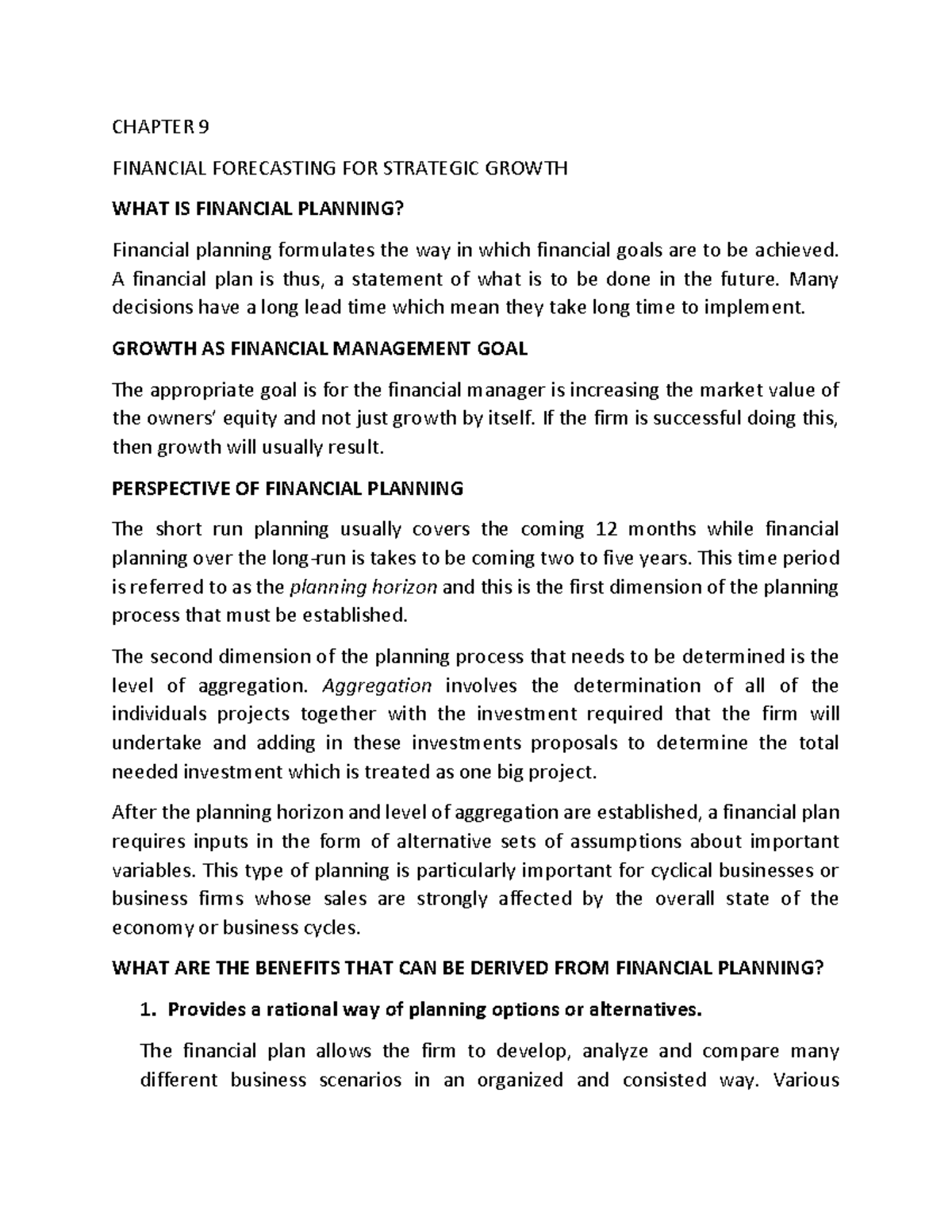 Chapter-9 - credits to the owner - CHAPTER 9 FINANCIAL FORECASTING FOR STRATEGIC GROWTH WHAT IS ...