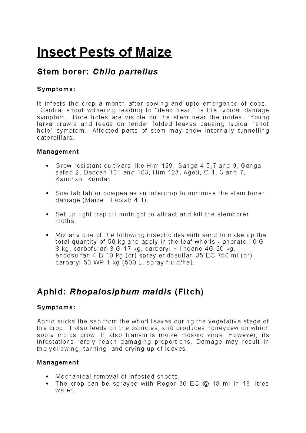 Insect pest of maize - Insect Pests of Maize Stem borer: Chilo ...