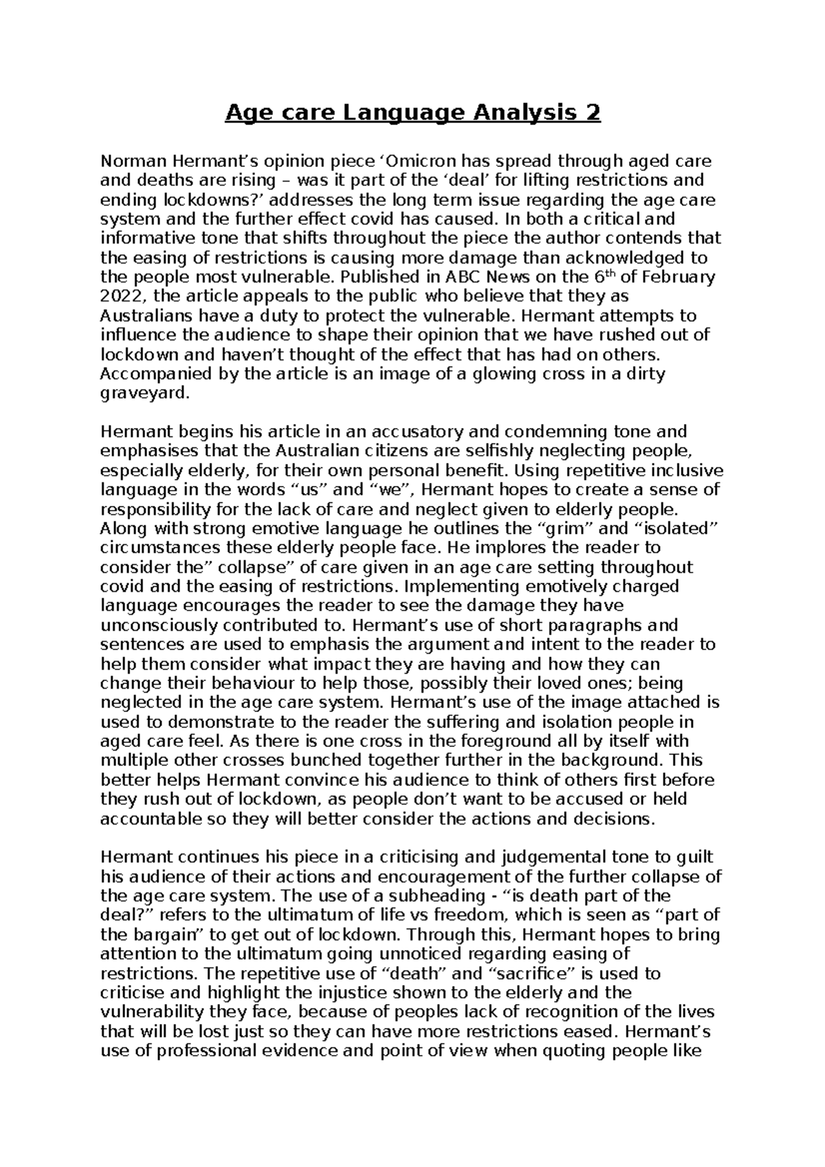 Age care Language Analysis 2 - In both a critical and informative tone ...