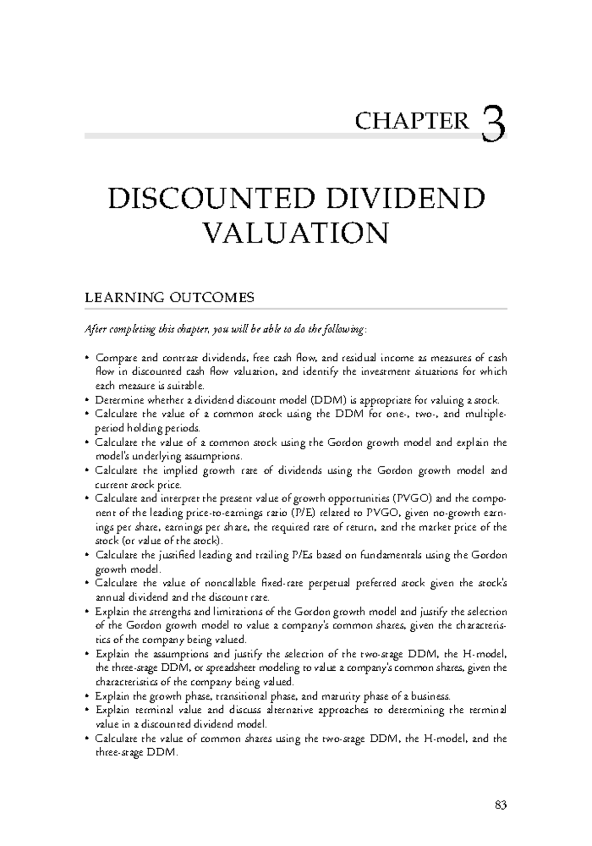 Chap 4 Discounted Dividend Valuation - 83 CHAPTER 3 DISCOUNTED DIVIDEND VALUATION LEARNING ...